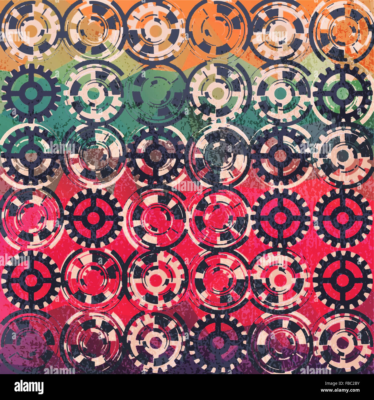 Grunge industrial pattern with gearwheels on a colorful background ...