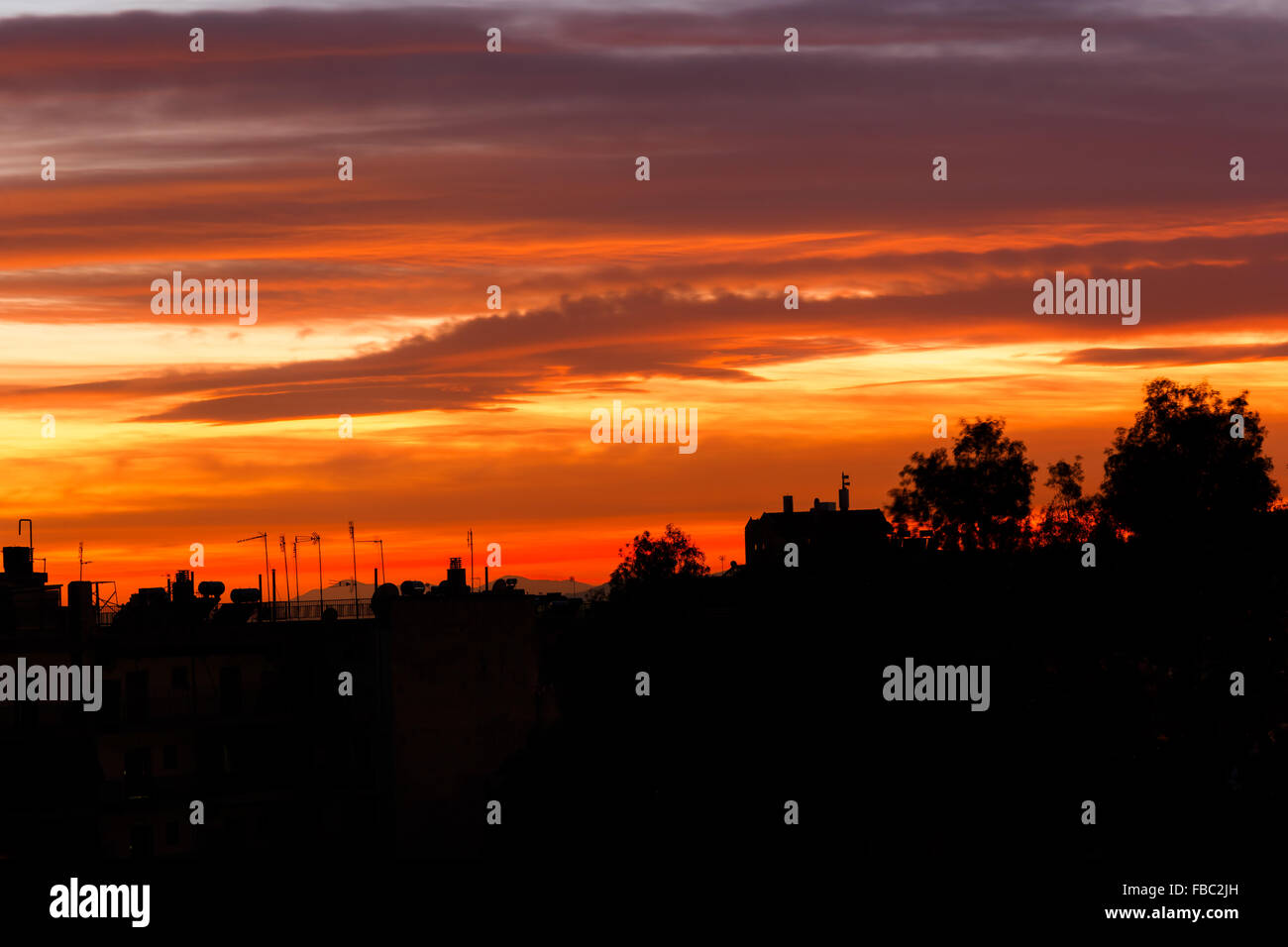 Conceptual photo of city downtown at sunrise/sunset with skyline ...
