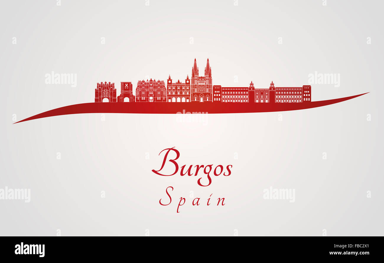 Burgos skyline in red and gray background in editable vector file Stock ...