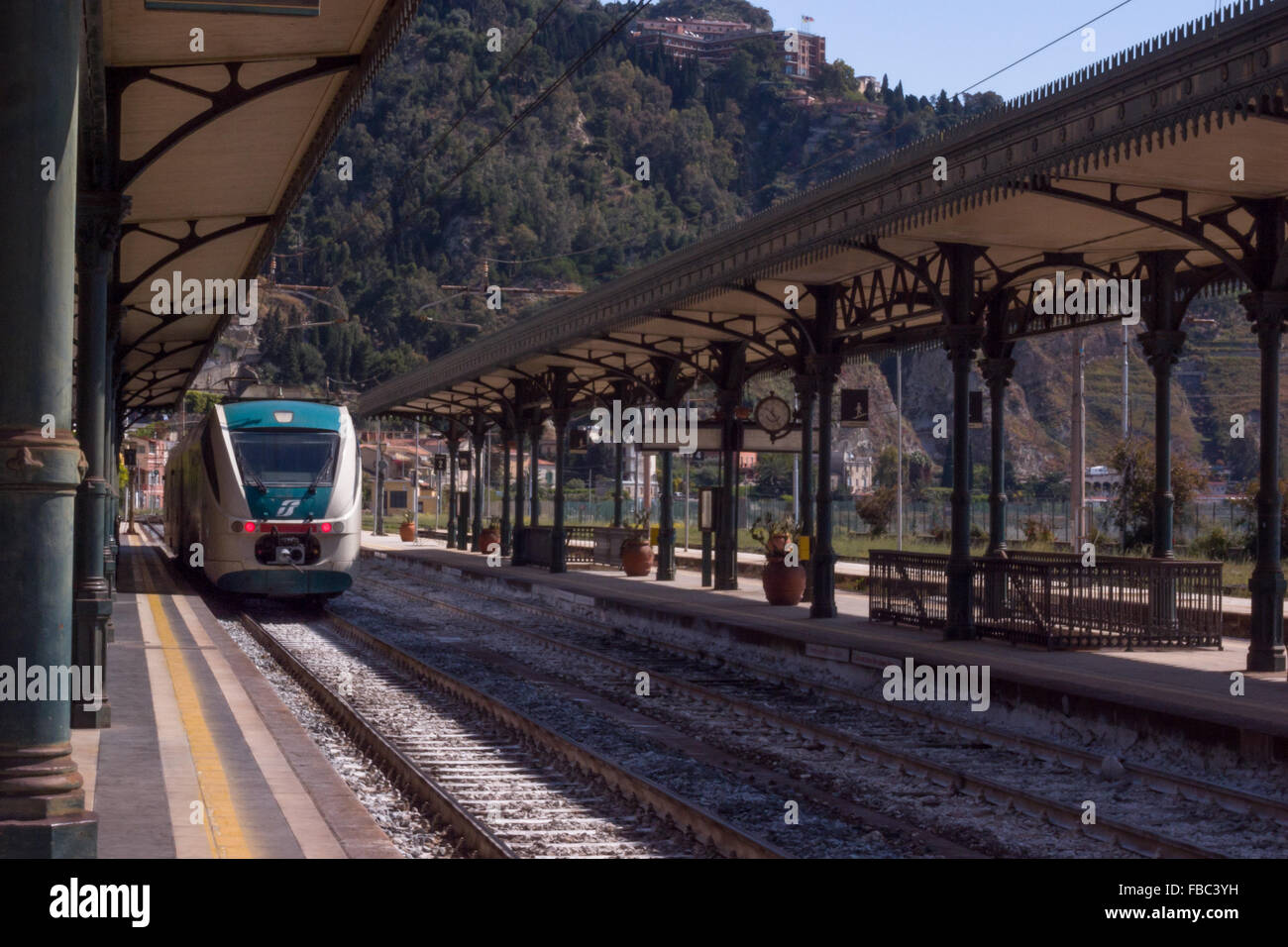The beautiful marble railway station at Taormina, Sicily, Italy Stock ...