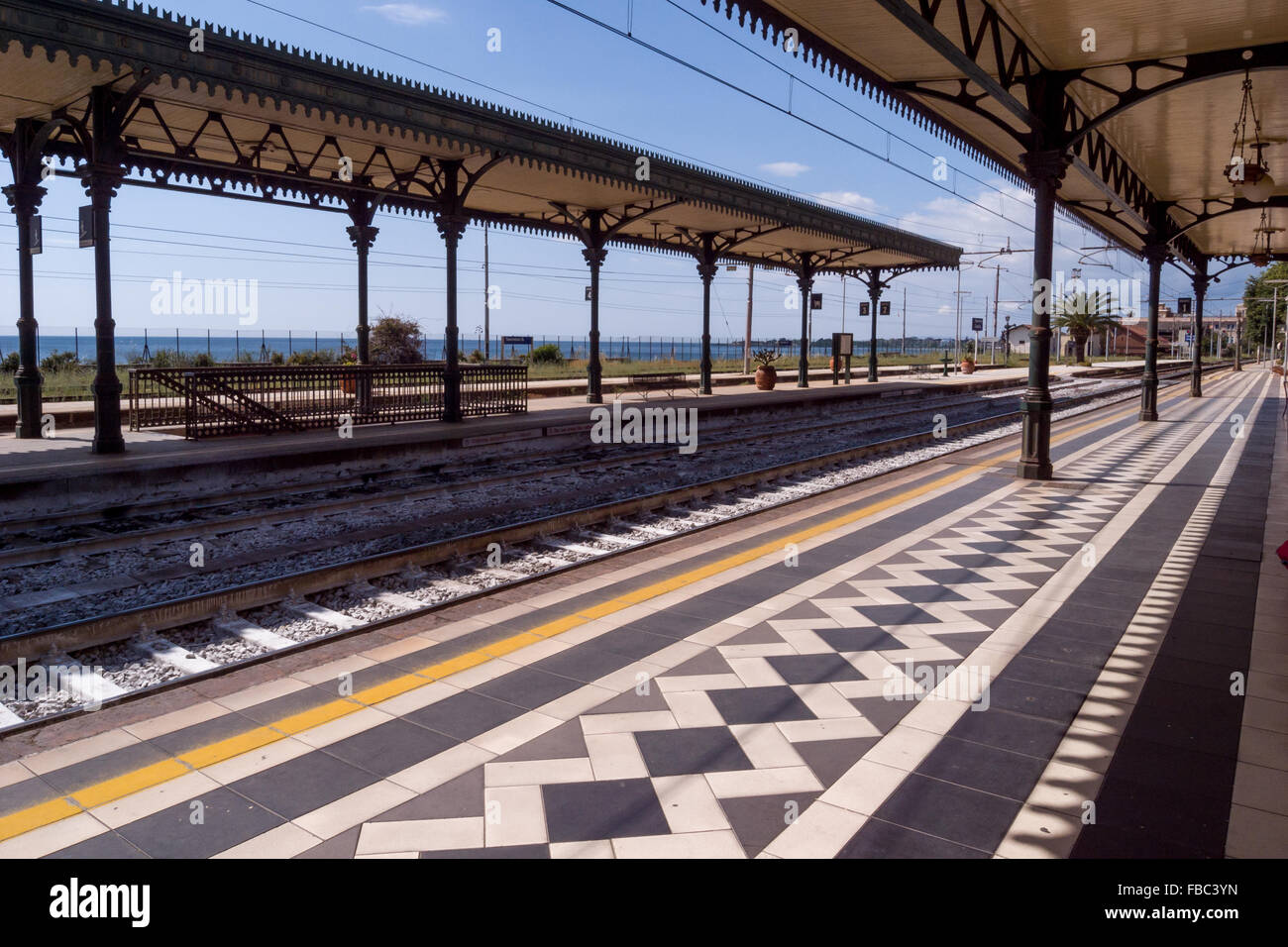 The beautiful marble railway station at Taormina, Sicily, Italy Stock ...
