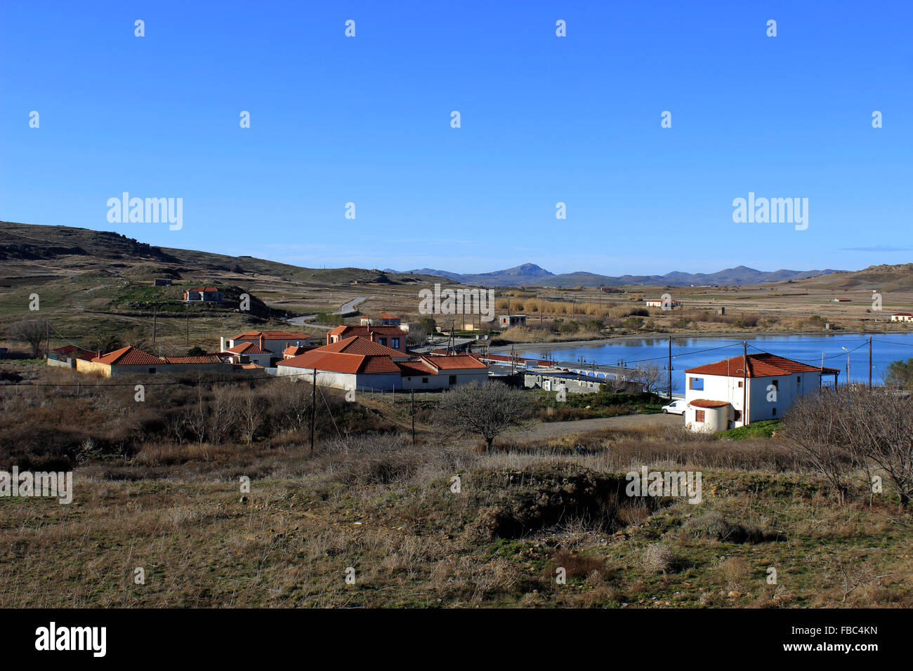 Wide angle view of Kotsinas village, Lemnos or Limnos island, Greece ...