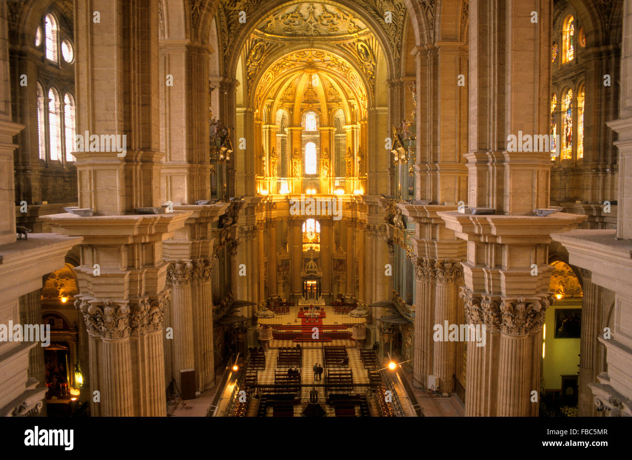 Malaga.Andalusia. Spain: Interior of the cathedral. Central nave Stock ...