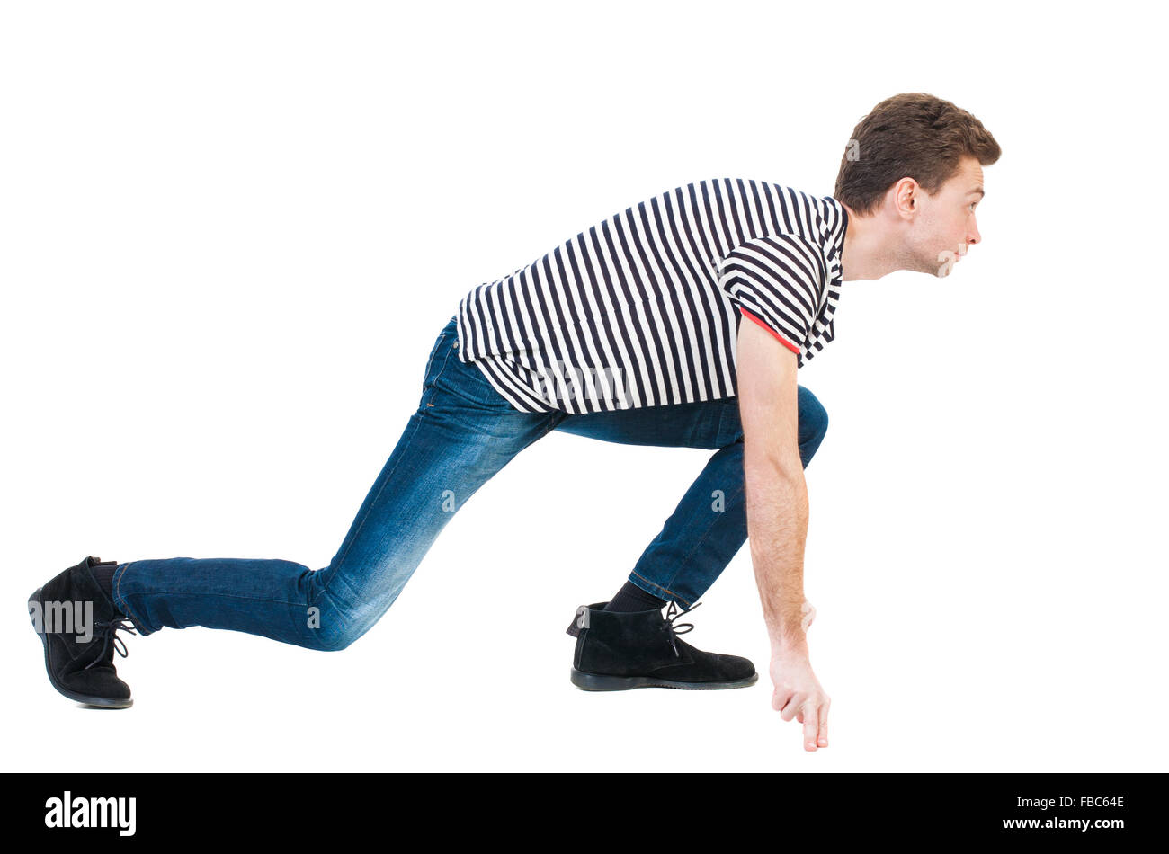 side view man start position. Rear view people collection. backside ...