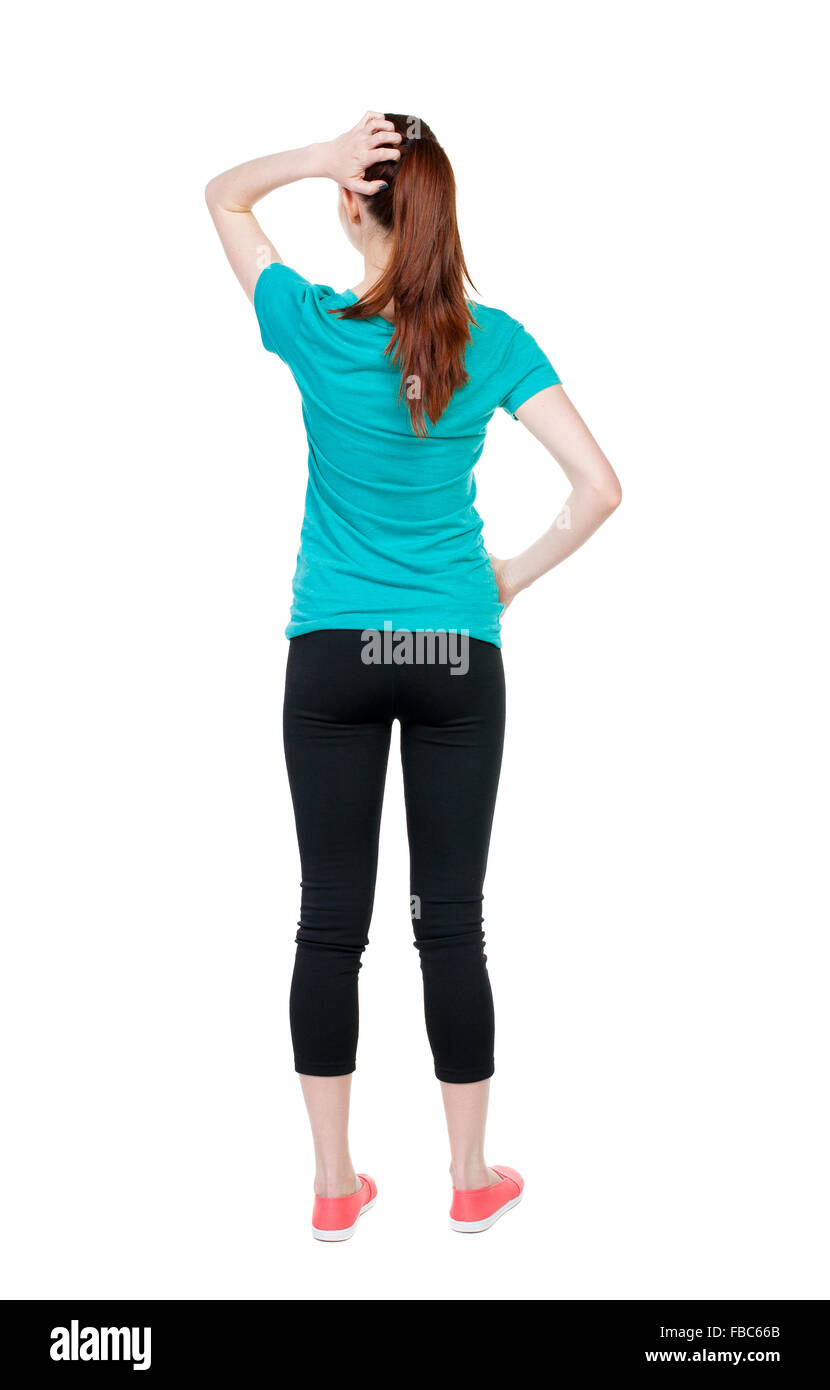 Back view of shocked woman. upset young girl. Rear view people ...