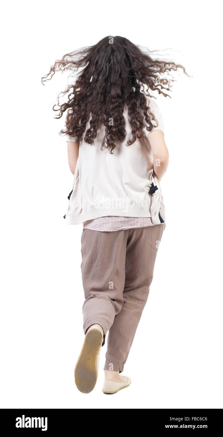 back view of running woman. beautiful girl in motion. backside view of ...