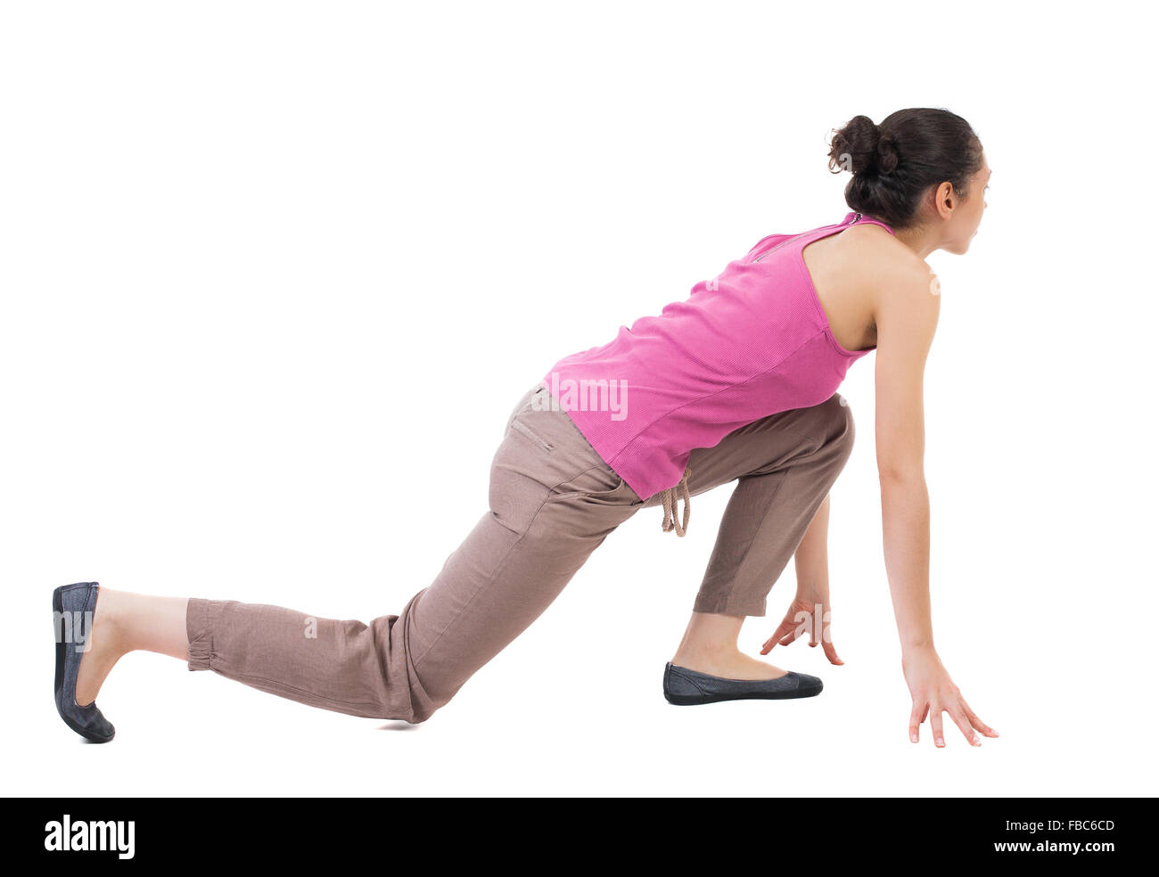 side view woman start position. Rear view people collection. backside ...