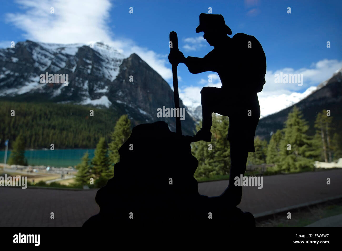 Hiking statue at Lake Louise. Banff National Park. Alberta. Canadian ...