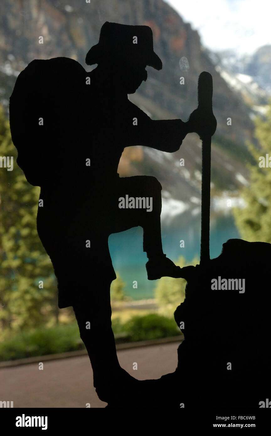 Hiking statue at Lake Louise. Banff National Park. Alberta. Canadian ...