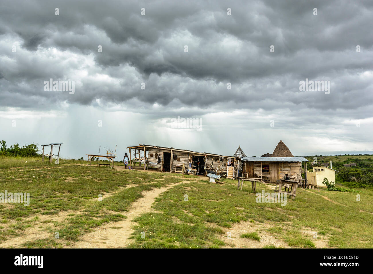 Wooden huts, Queen Elizabeth National Park, Uganda, Africa Stock Photo ...