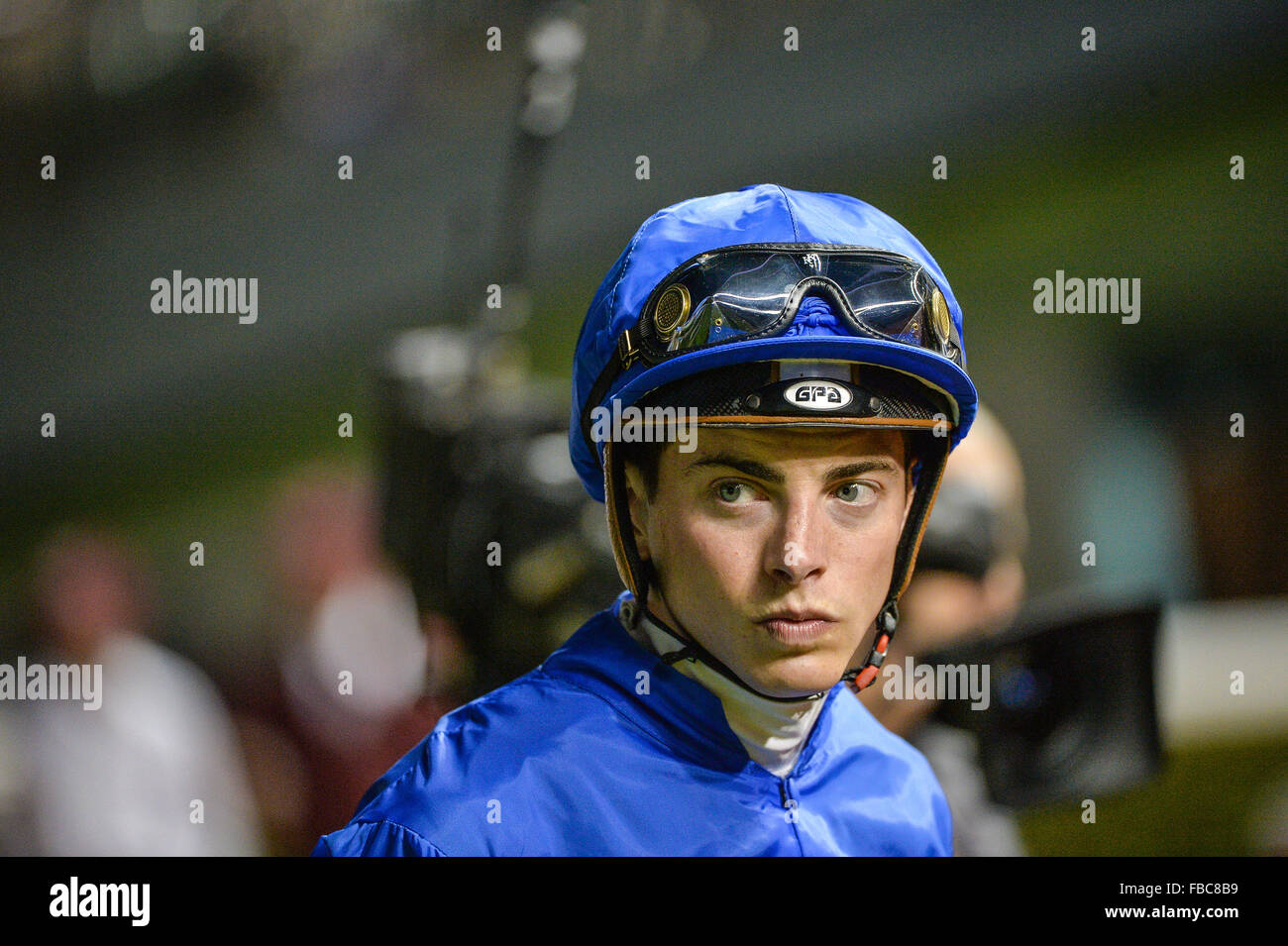 DUBAI, UAE, 14th Jan 2016. James Doyle, waits to mount Promising Run ...