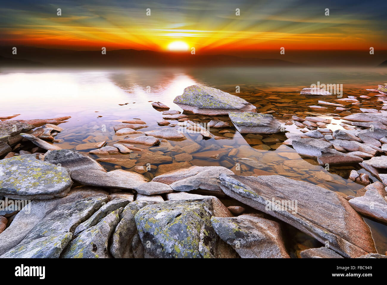 Dramatic Sky Sunset Over the Lake, Bright Beautiful Nature Landscape ...