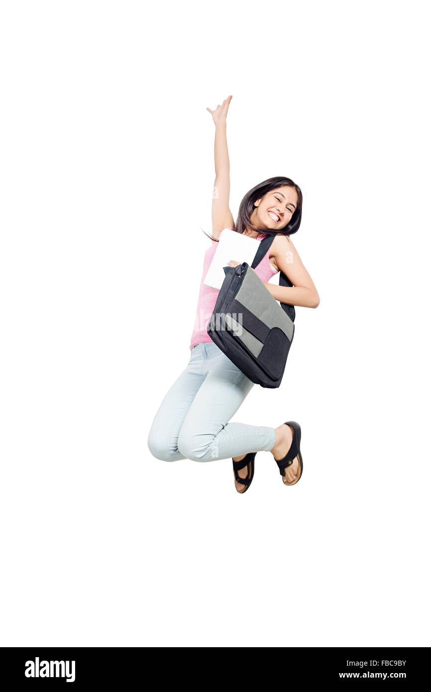 1 indian Young Woman college Student Jumping Stock Photo - Alamy