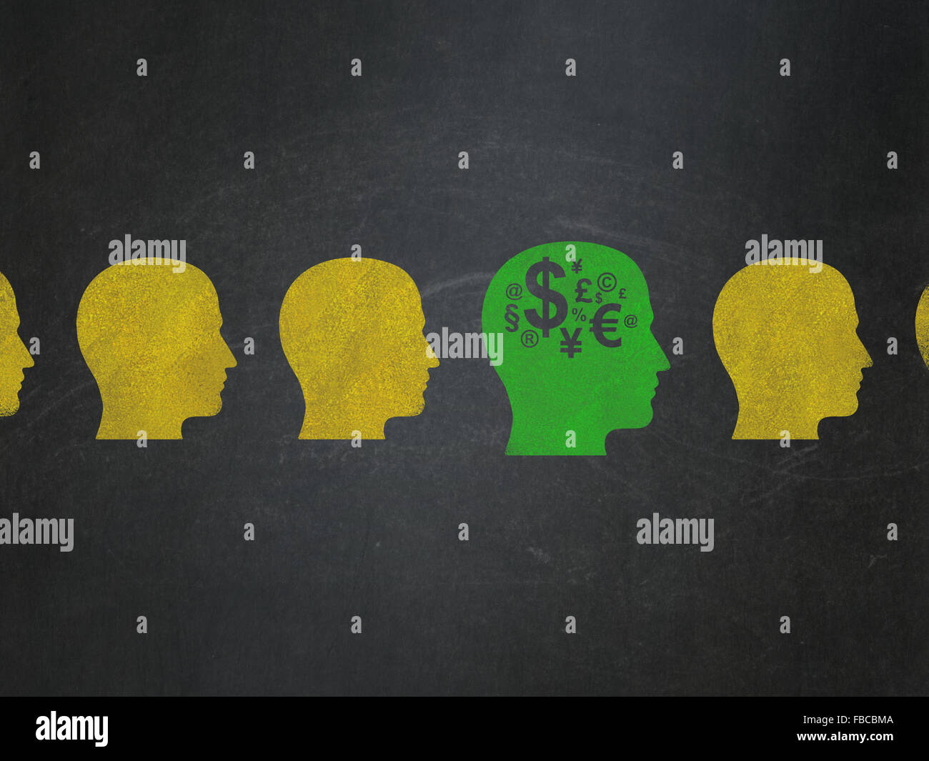Finance concept: head with finance symbol icon on School Board ...