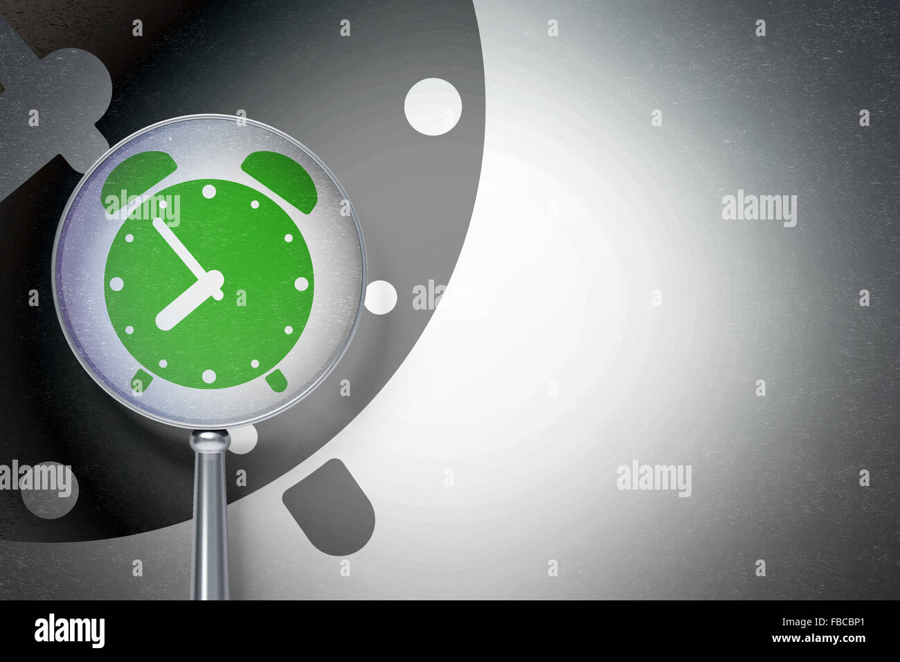 Timeline concept: Alarm Clock with optical glass on digital background ...