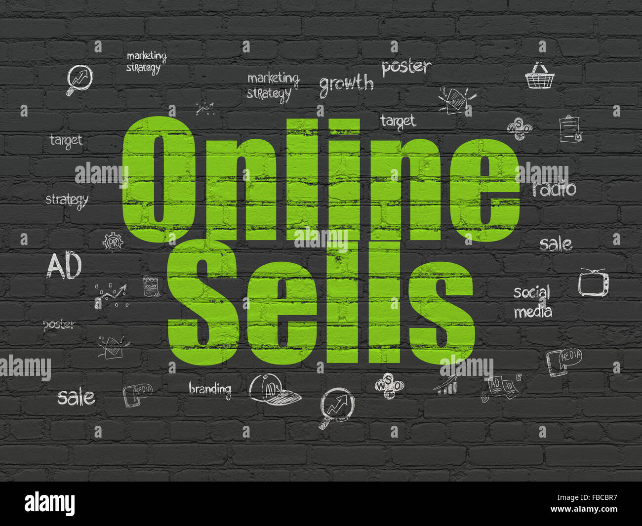 Advertising concept: Online Sells on wall background Stock Photo - Alamy