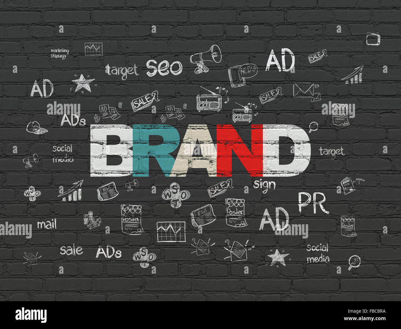 Marketing concept: Brand on wall background Stock Photo - Alamy