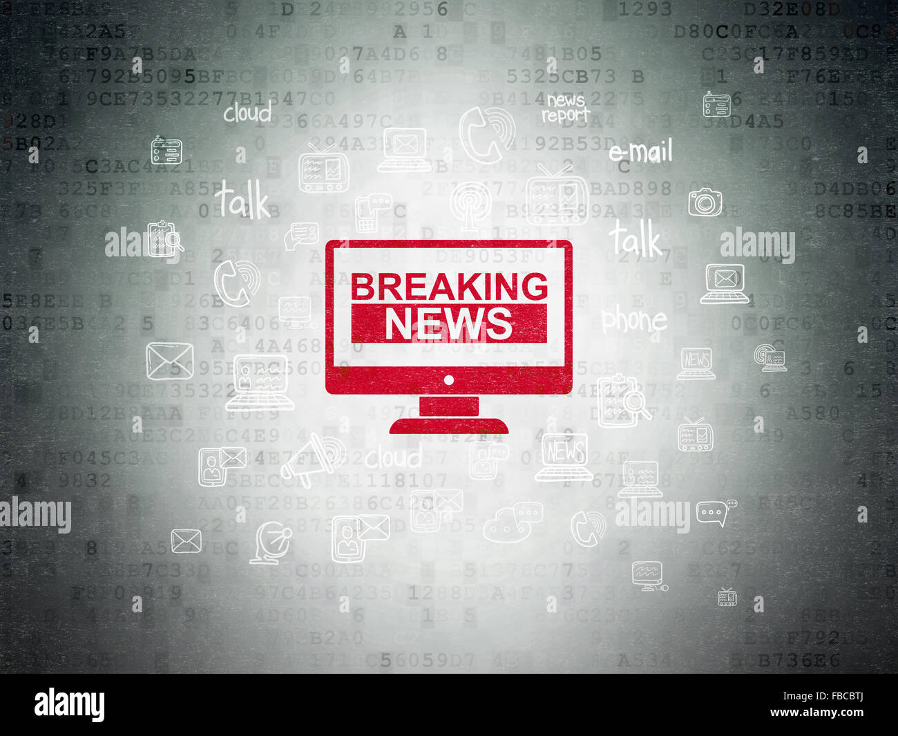 News concept: Breaking News On Screen on Digital Paper background Stock ...