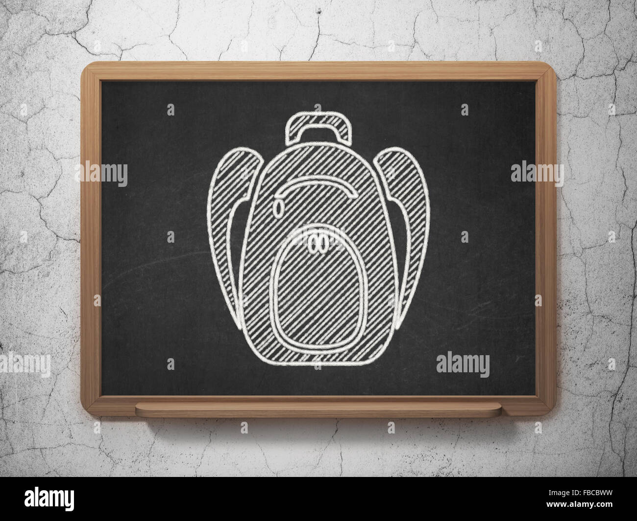 Learning concept: Backpack on chalkboard background Stock Photo - Alamy