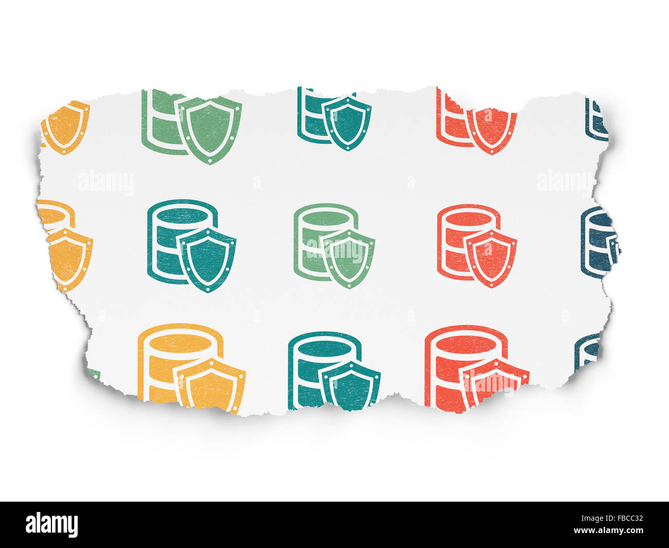 Software concept: Database With Shield icons on Torn Paper background ...