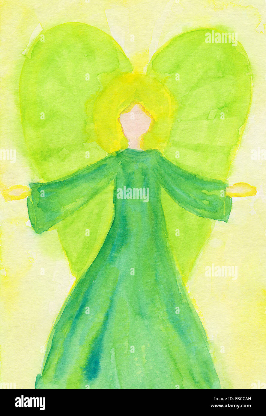 Green angel abstract watercolor painting Stock Photo - Alamy