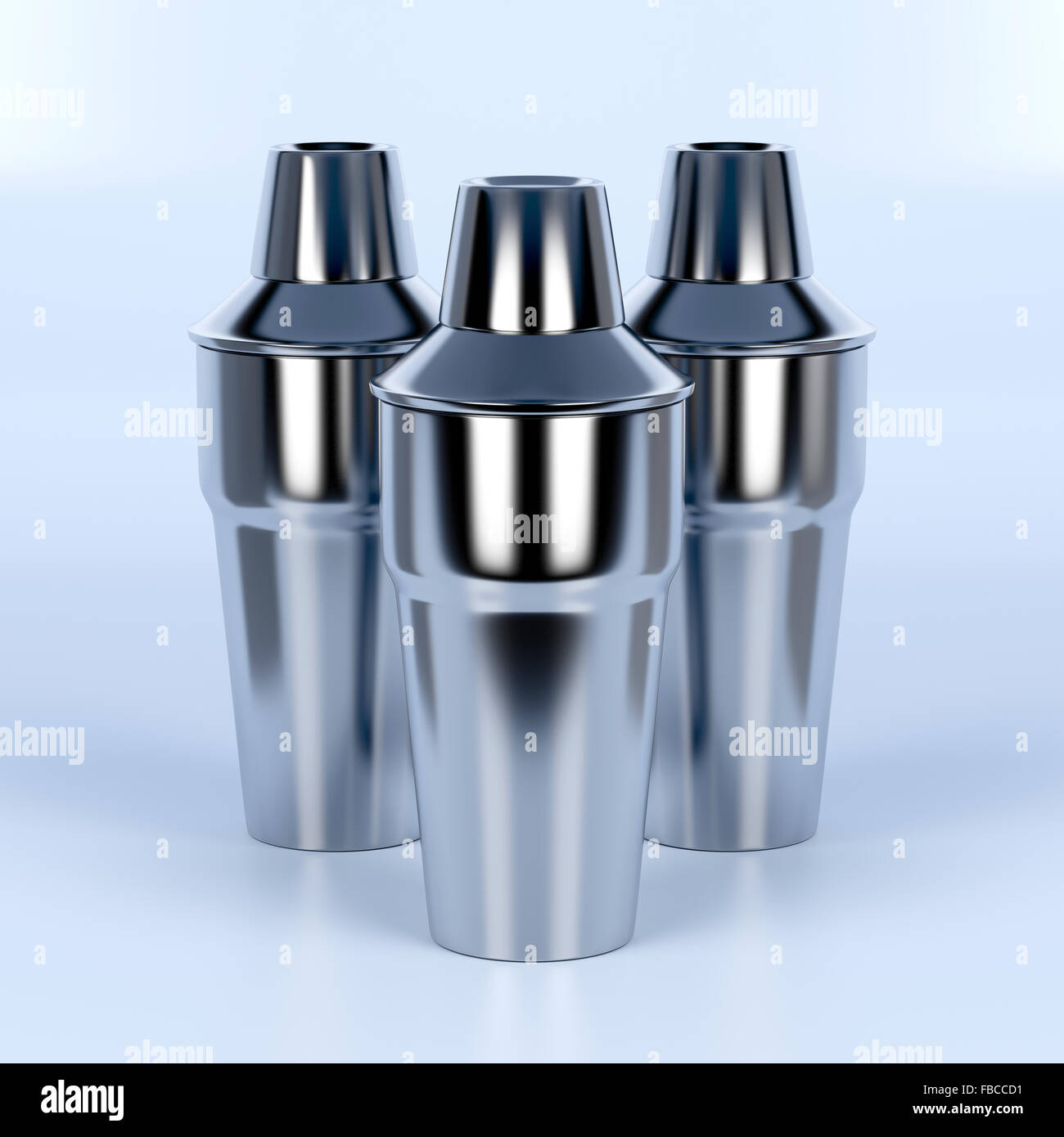 Three cocktail shakers on shiny background Stock Photo - Alamy