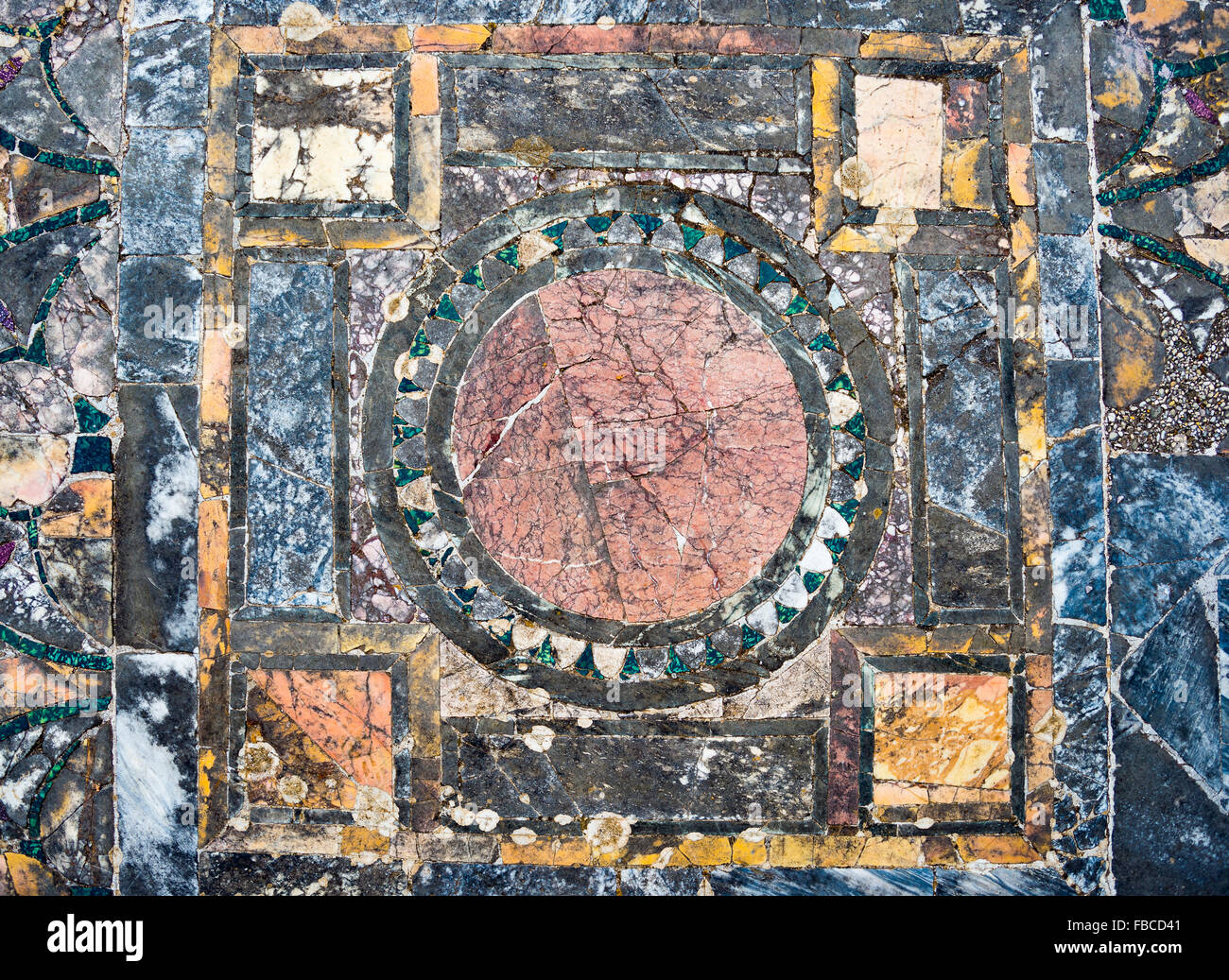 Colorful ancient roman marble floor, weathered and broken, heritage of ...