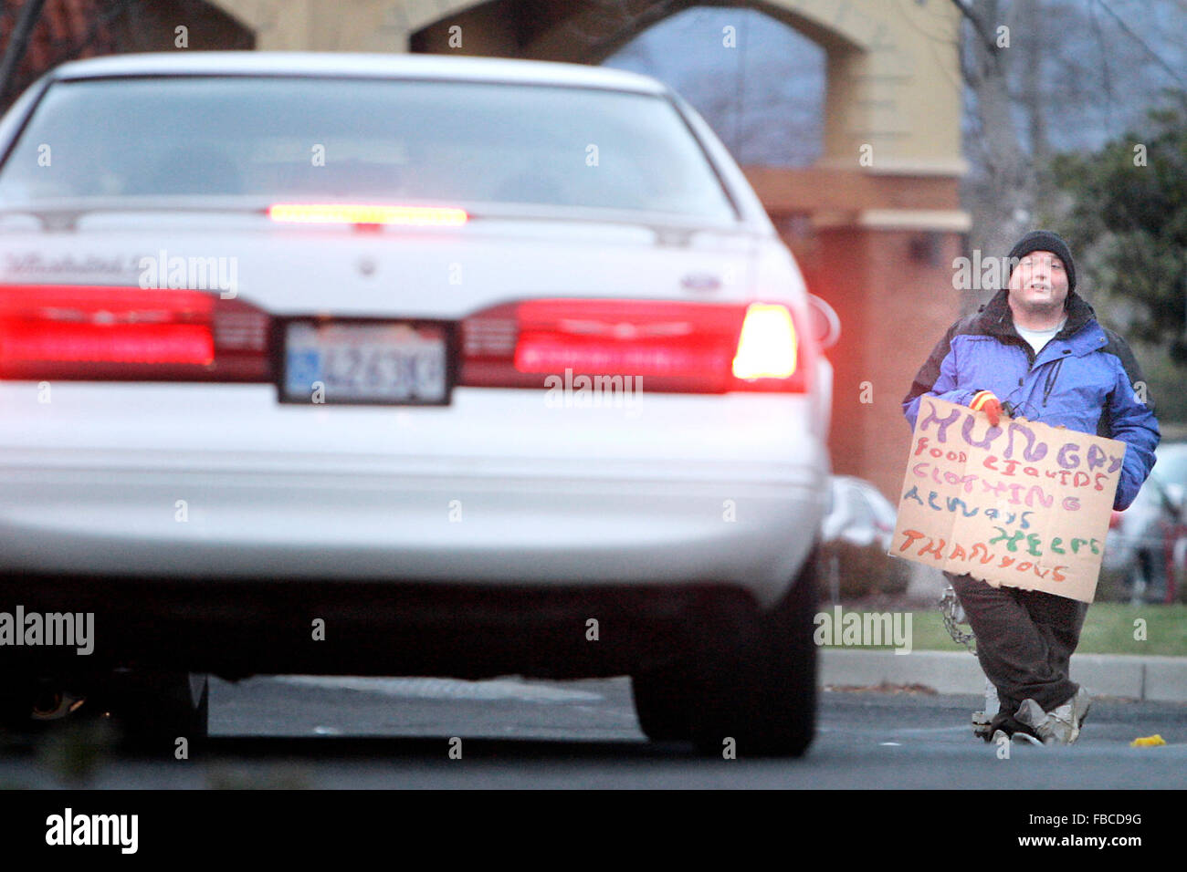 Napa, CA, USA. 31st Dec, 2015. Ryan Lee Scurlock panhandles at an ...