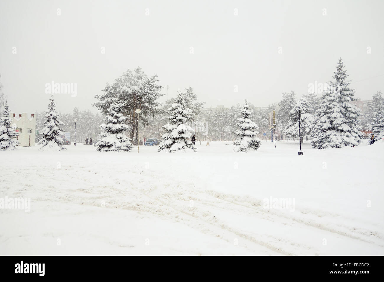 Borisov, Belarus - January 13, 2016: Natural disasters, snow storm with ...