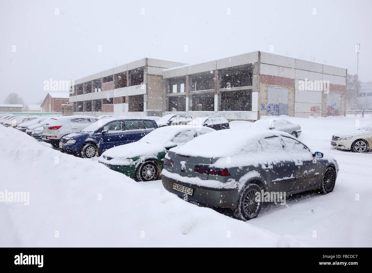 Borisov, Belarus - January 13, 2016: Natural disasters, snow storm with ...
