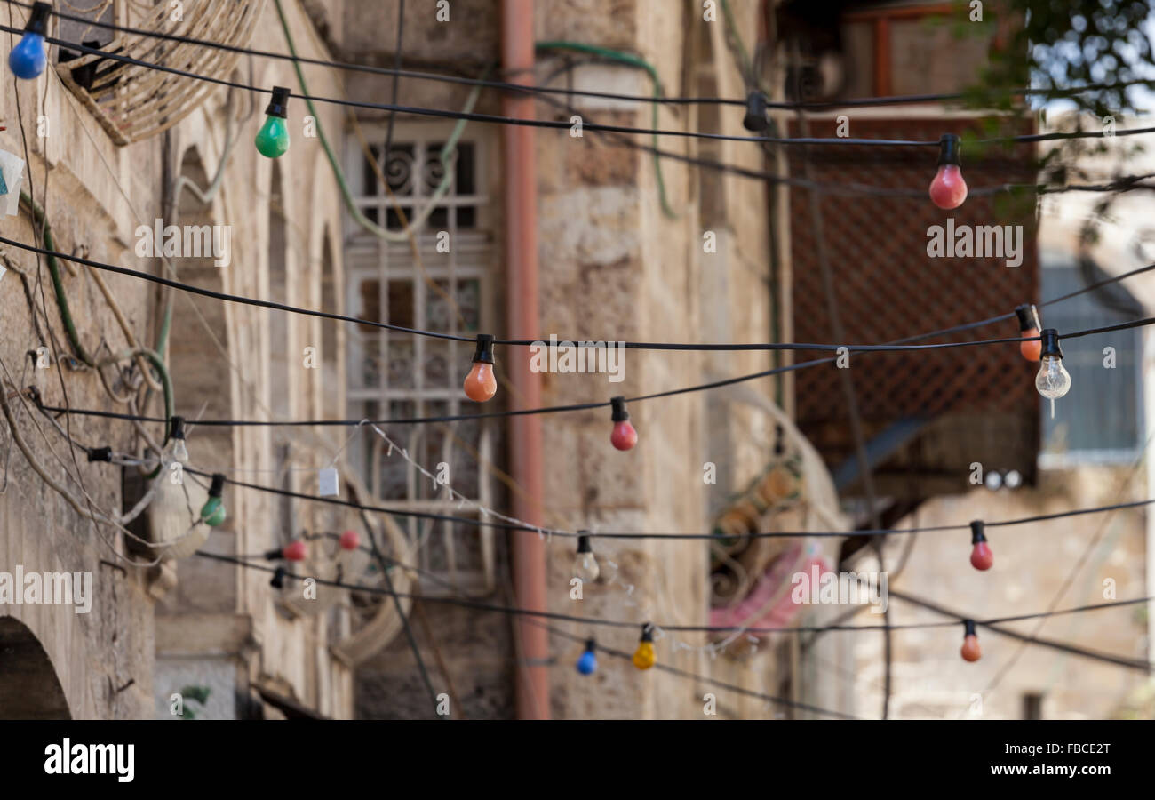 Coloured street lights in old city, jerusalem israel Stock Photo - Alamy
