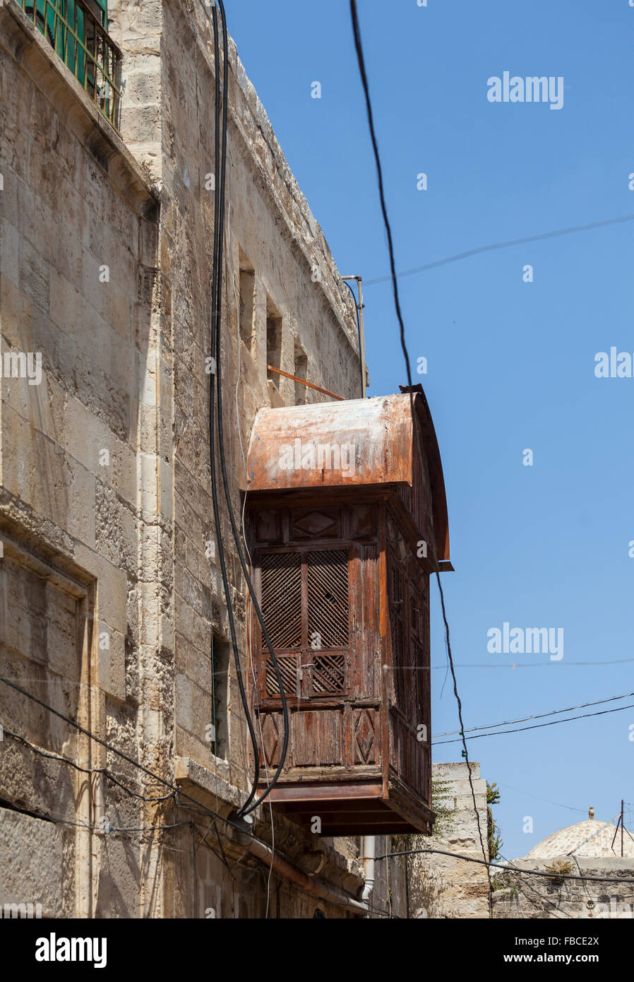 An old window balcony on a street in the old city of Jerusalem, Israel ...