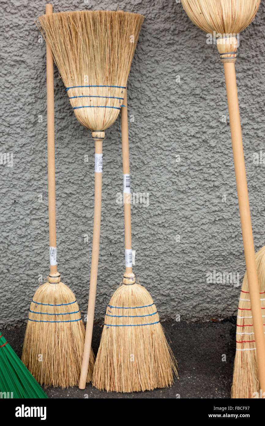New brooms outside a shop in Sachseln Obwalden in Switzerland Stock ...