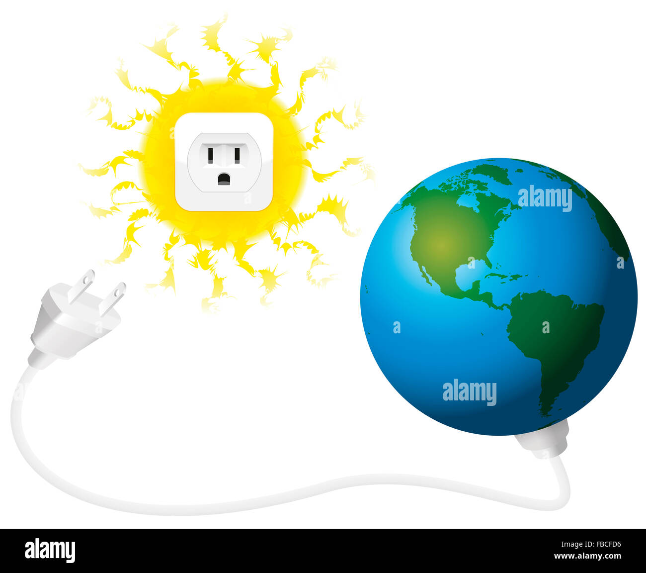 Solar energy - Planet earth with plug and sun with socket. Illustration ...