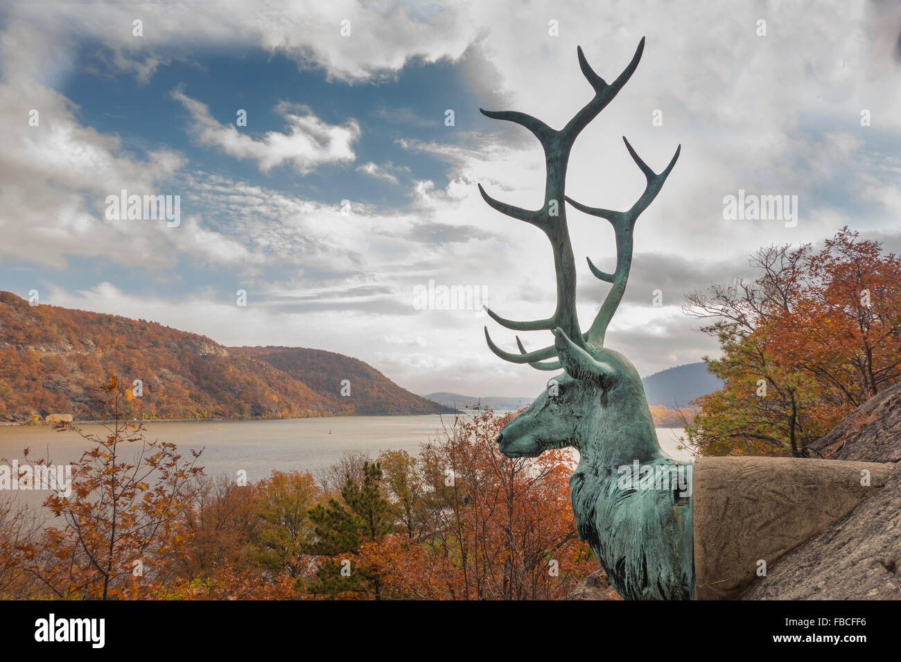 bronze elk overlooking Hudson river in New York Stock Photo - Alamy