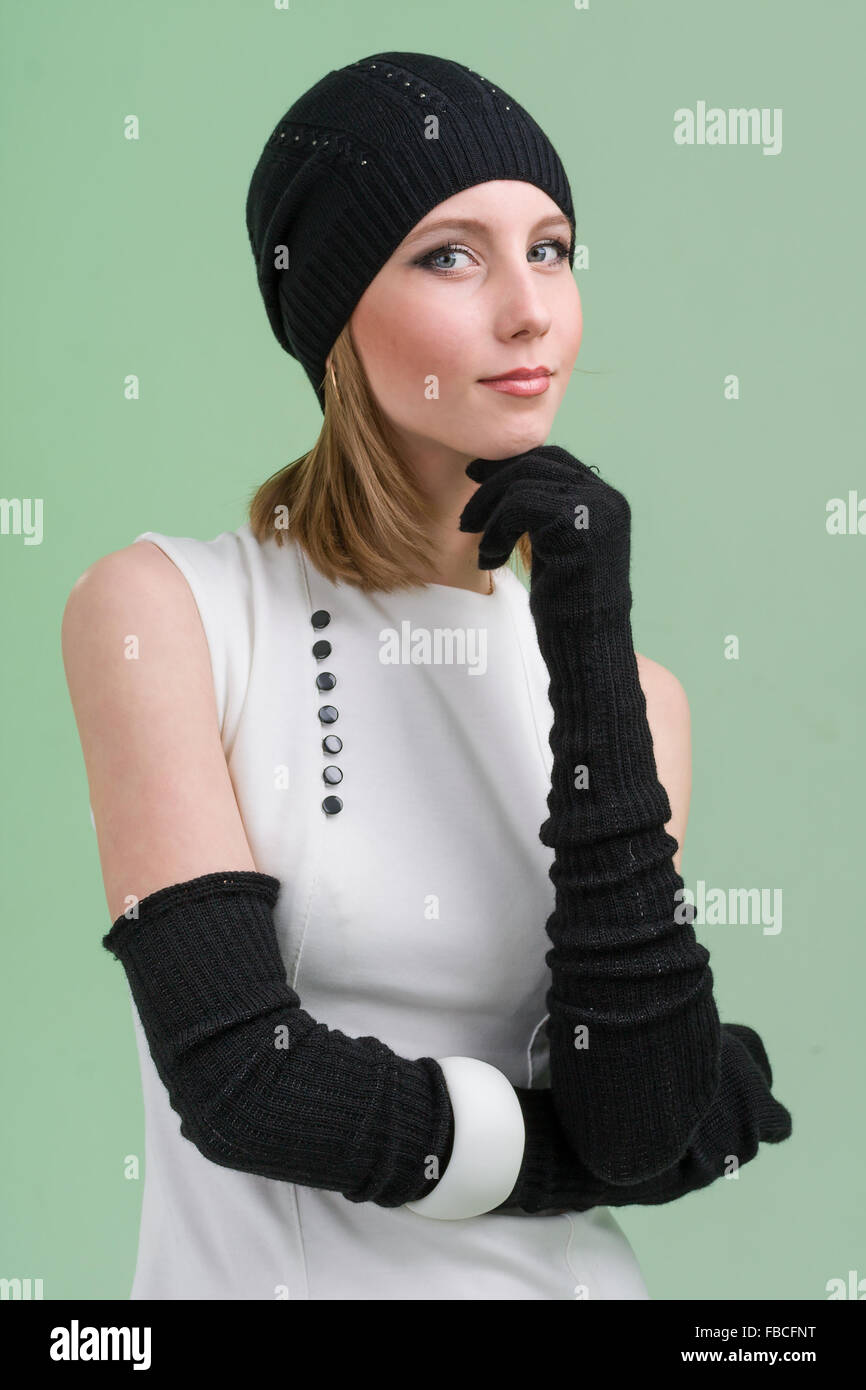 knitwear. young woman wearing a winter cap Stock Photo - Alamy