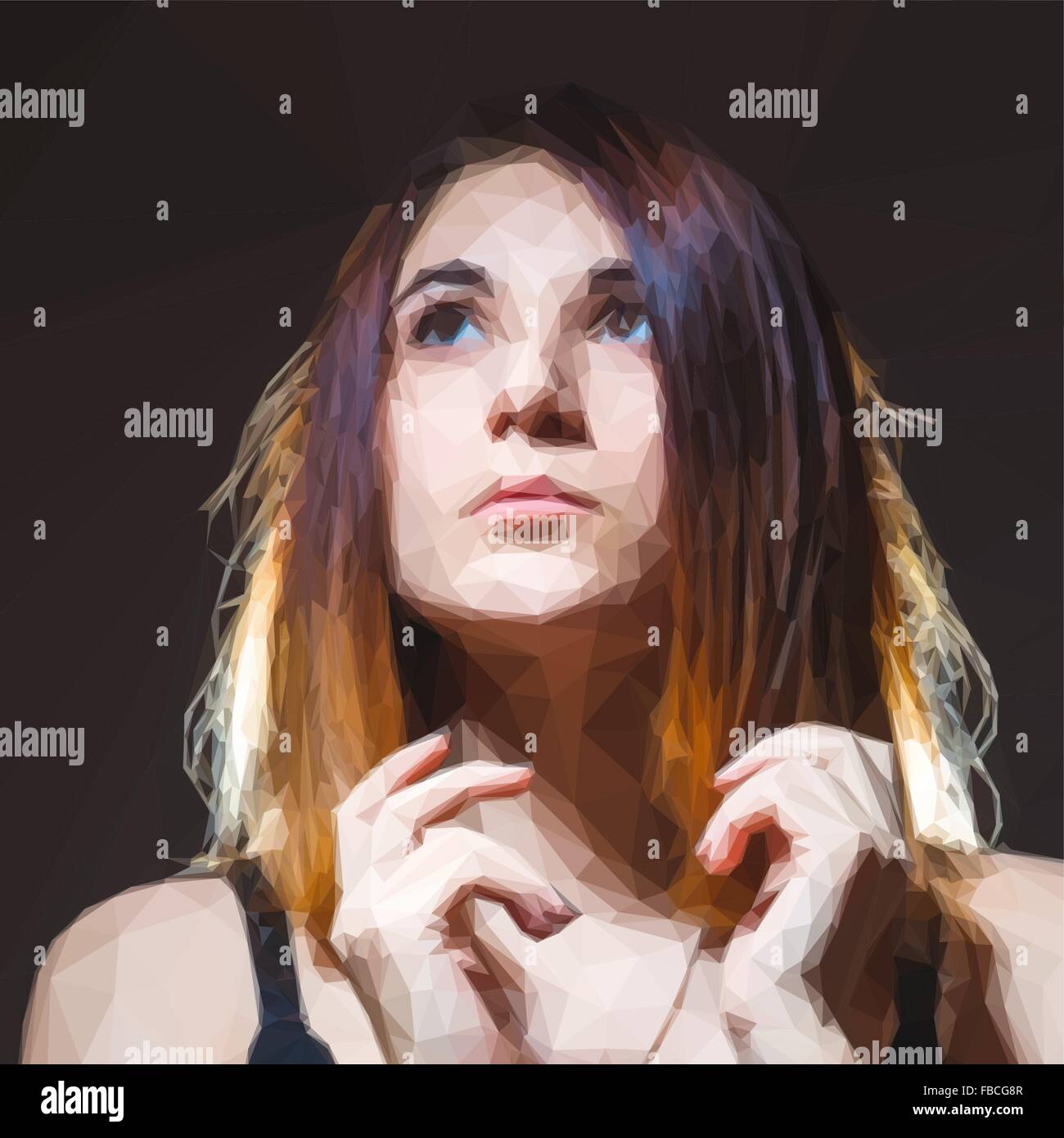 Low poly design triangular portrait of a beautiful girl looking up ...