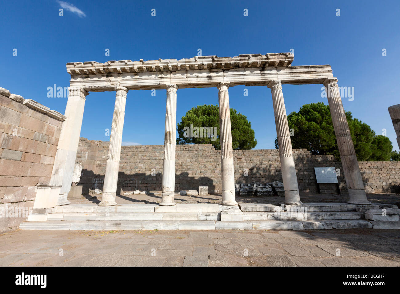 North portico of Trajan Temple columns at Pergamon Acropolis, an ...