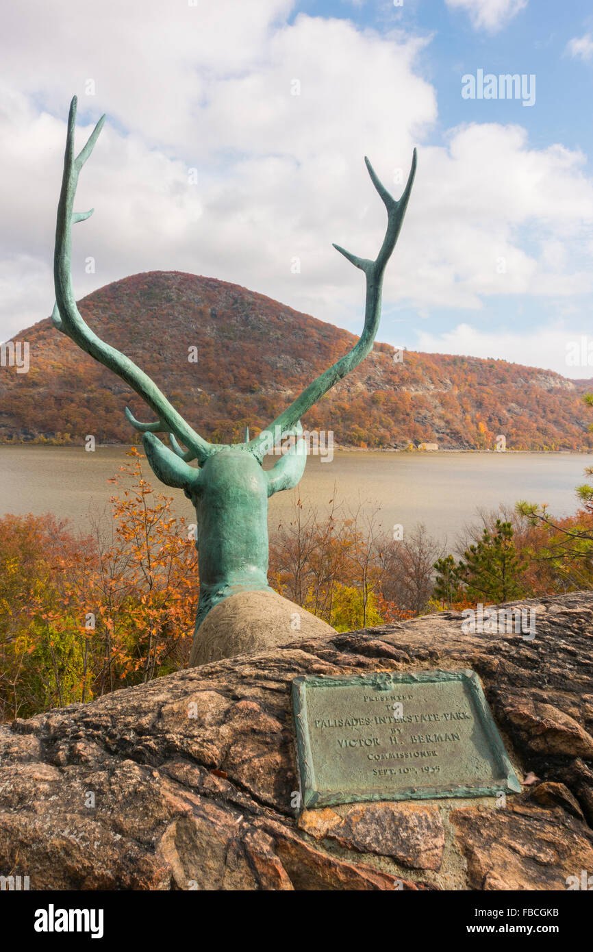 bronze elk overlooking Hudson river in New York Stock Photo - Alamy