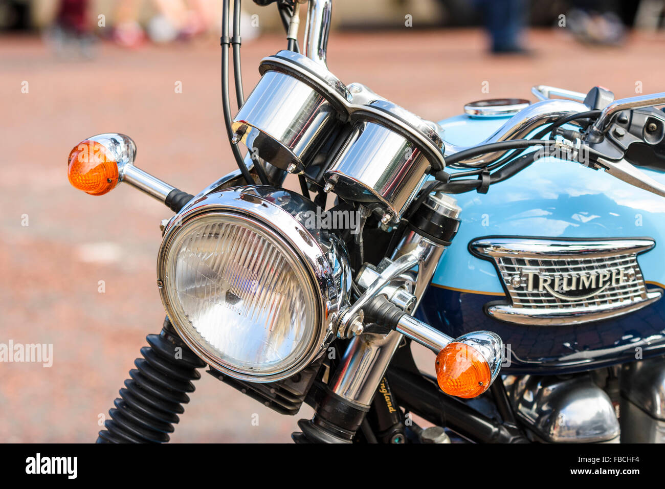 Front view of a classic Triumph motorbike at the 2015 Hinckley Classic ...