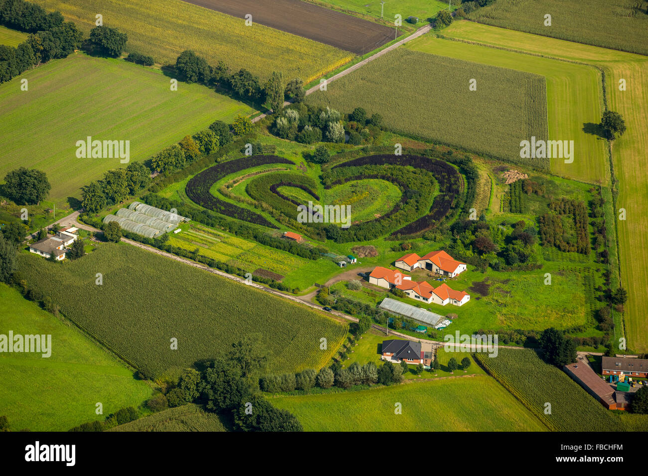Aerial, Horticulture in Waltrop, heart shape, heart-shaped beds, heart ...