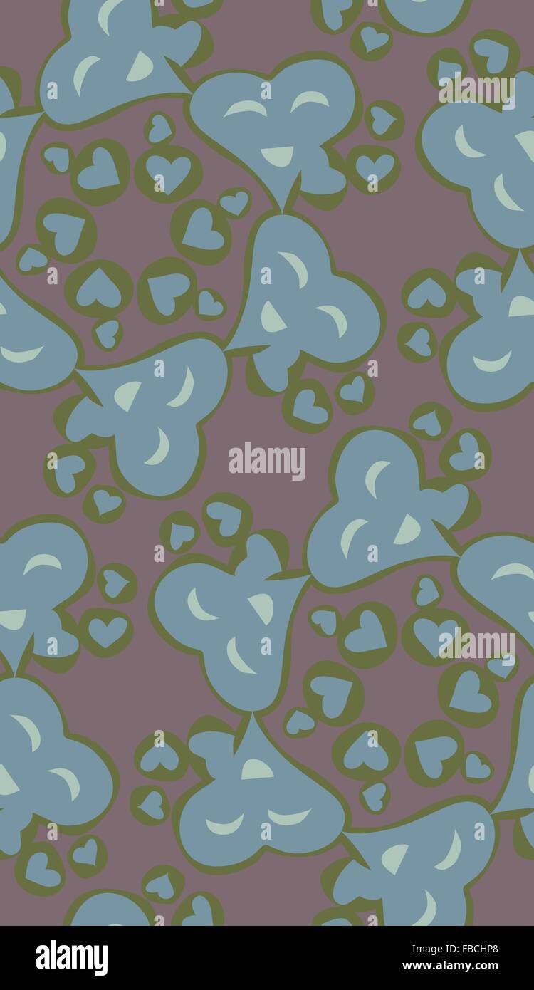 Repeating background pattern of connected smiling blue heart shapes ...