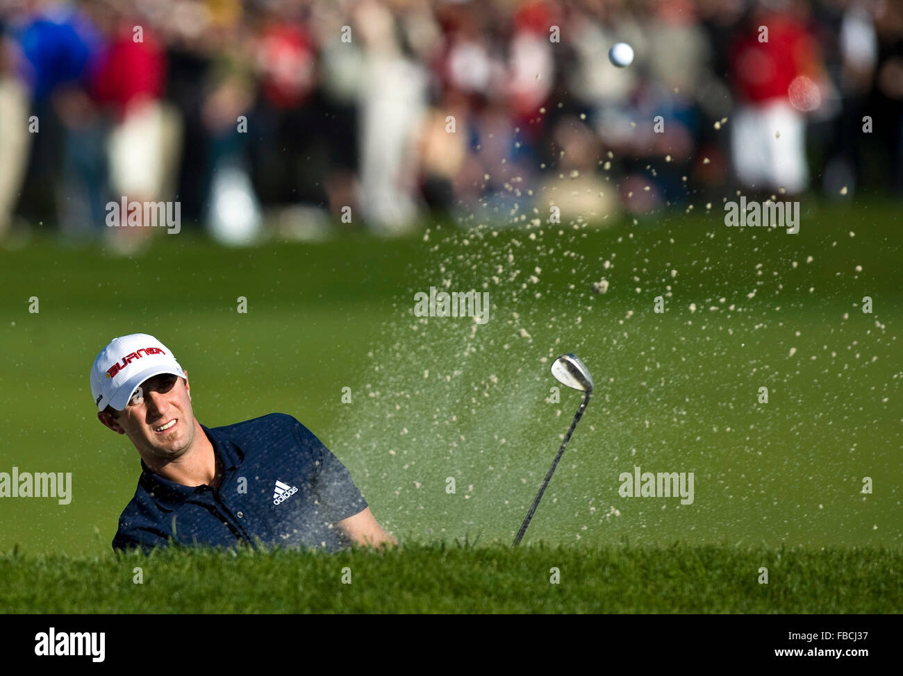 February 14, 2010; Pebble Beach, CA, USA; Dustin Johnson makes a save ...