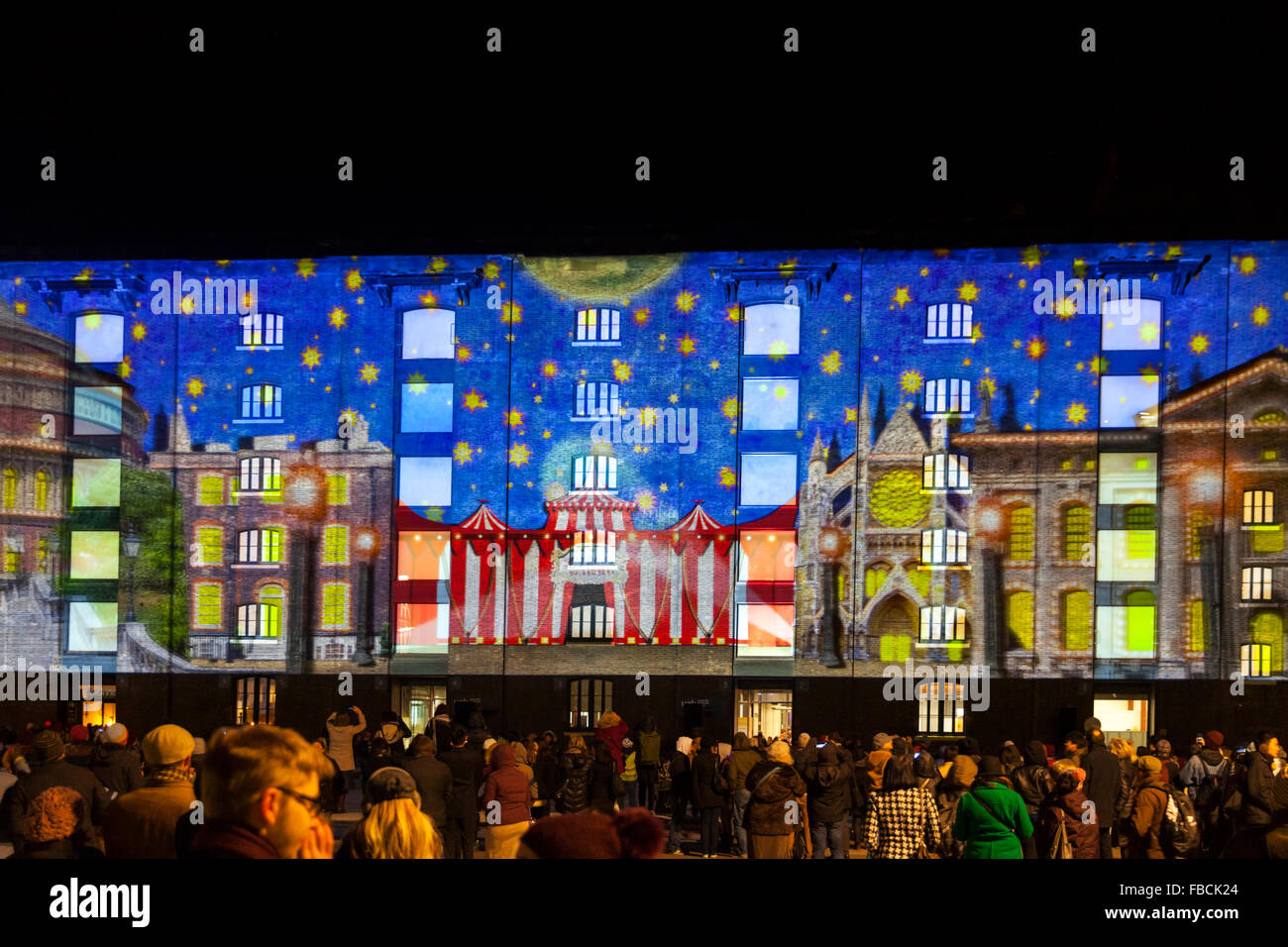 London, Uk. 14th January 2016. People watch the 'Circus of Light ...