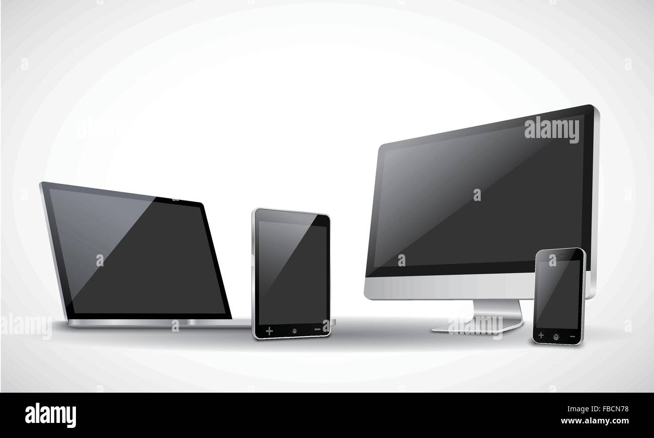 Set realistic Vector Laptop, Tablet, Smartphone and Desktop Stock ...