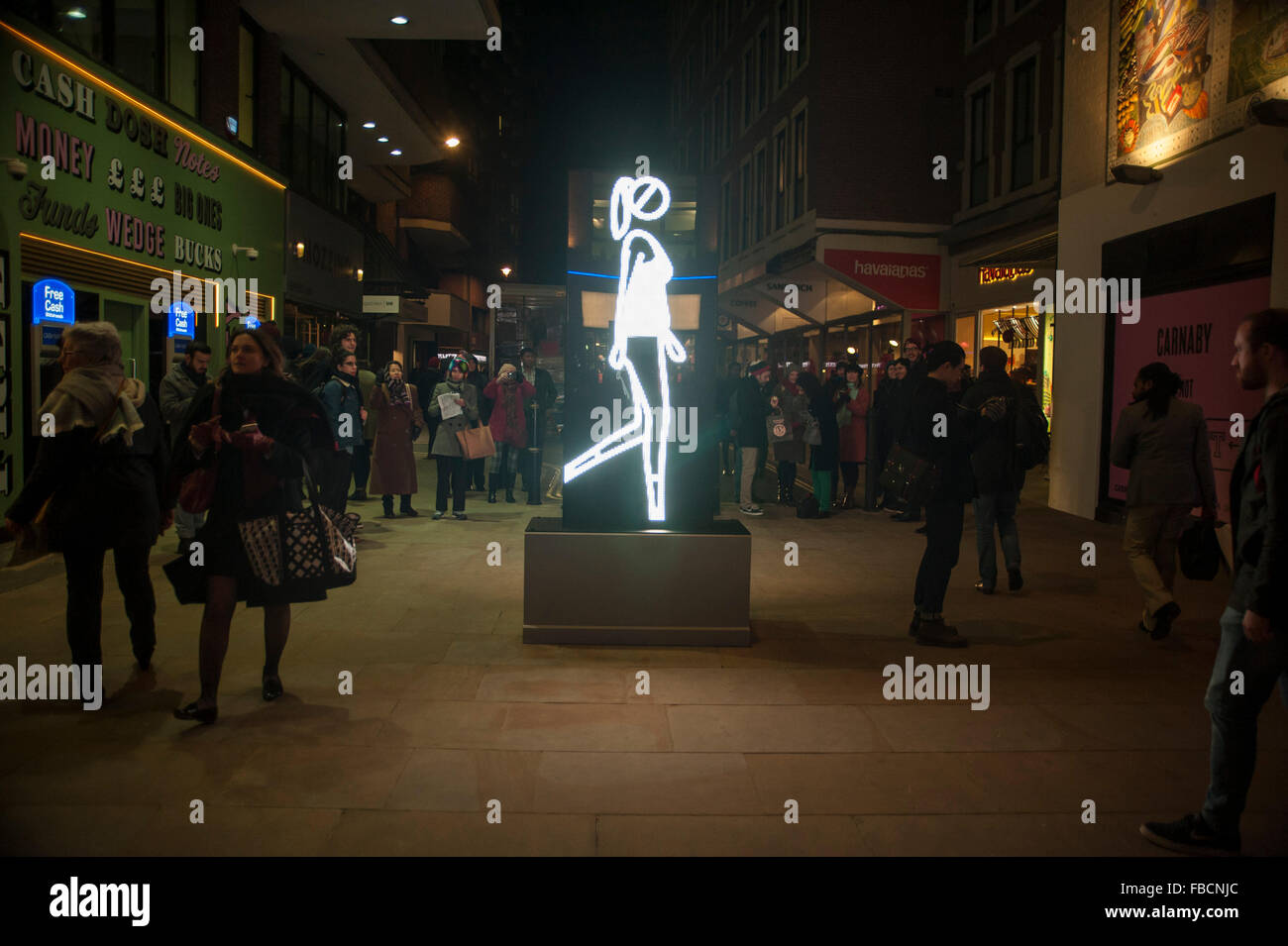 London, UK. 14 January 2016. "Shaida Walking" by Julian Opie in Carnaby ...
