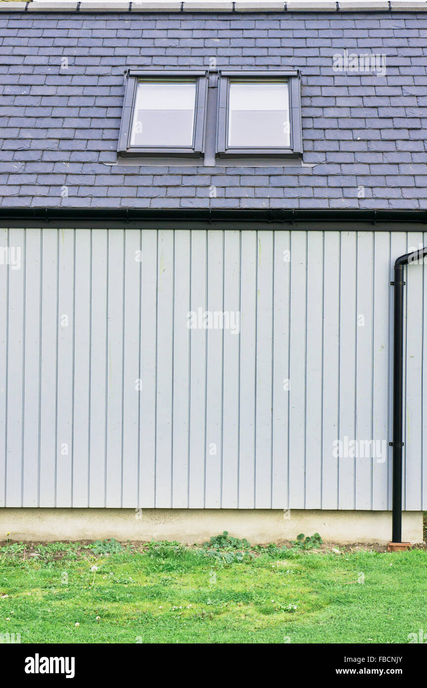 Part of a modern wooden eco building with skylights in the roof Stock ...