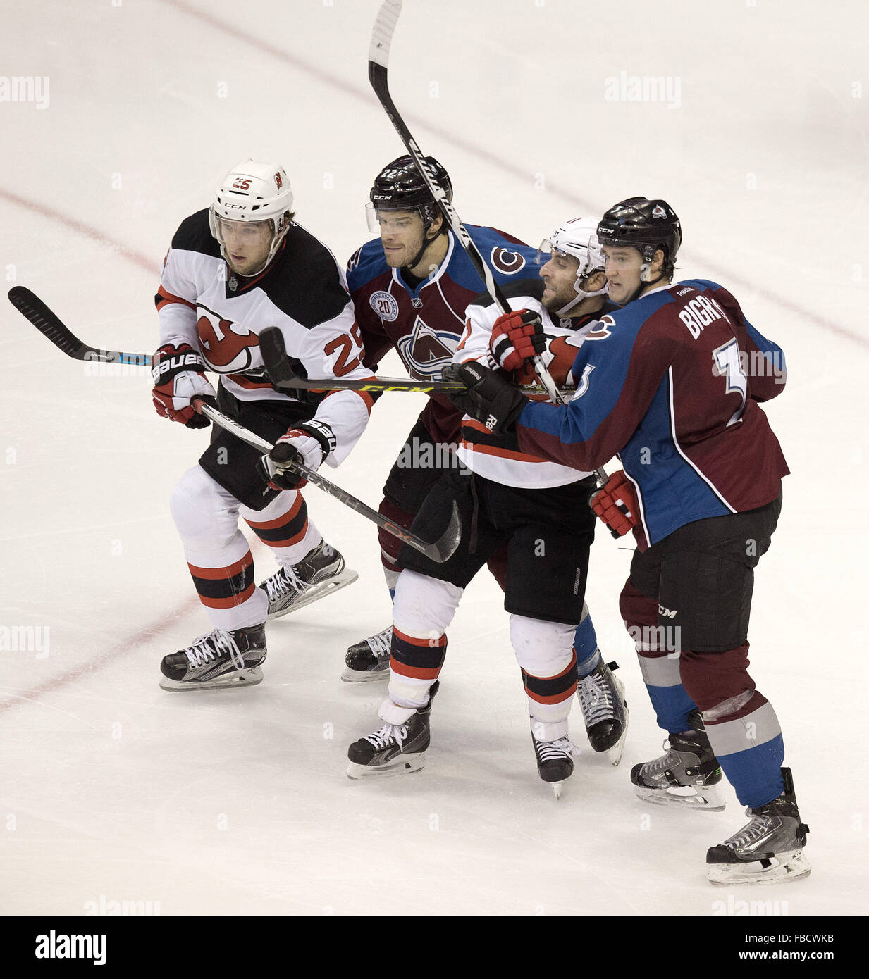 Denver, Colorado, USA. 14th Jan, 2016. Avalanche D CHRIS BIGRAS, right ...