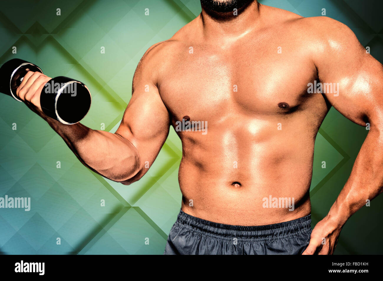 Composite image of mid section of a bodybuilder with dumbbell Stock ...