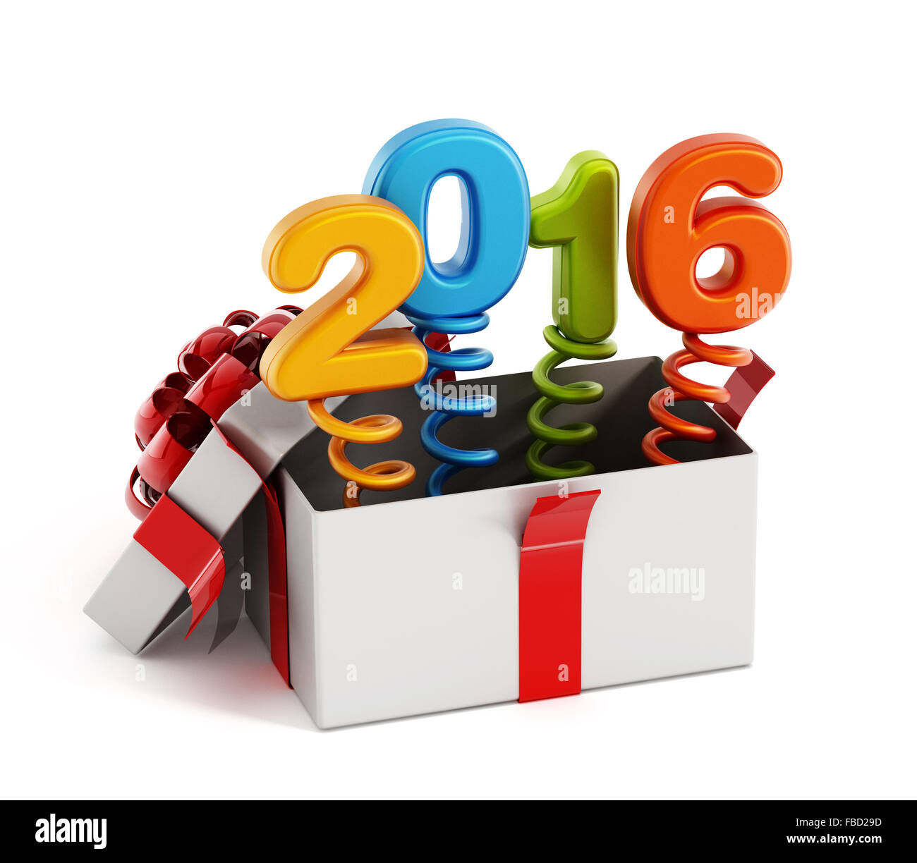 Number 2016 popping out of the giftbox isolated on white background ...